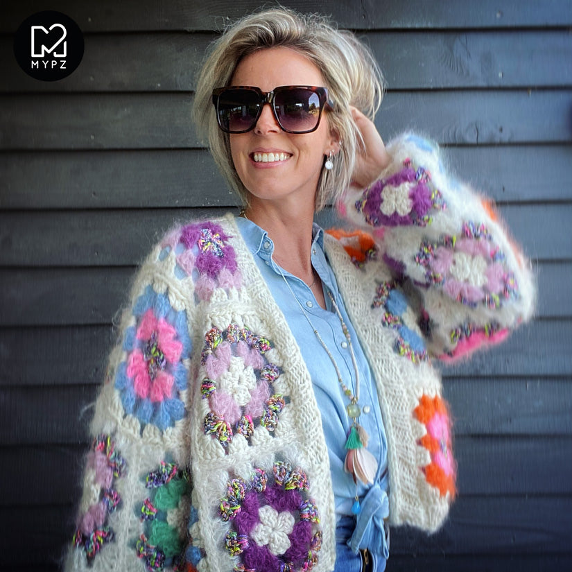 Crochet pattern - MYPZ Granny square bomber cardigan Off White (ENG-NL ...